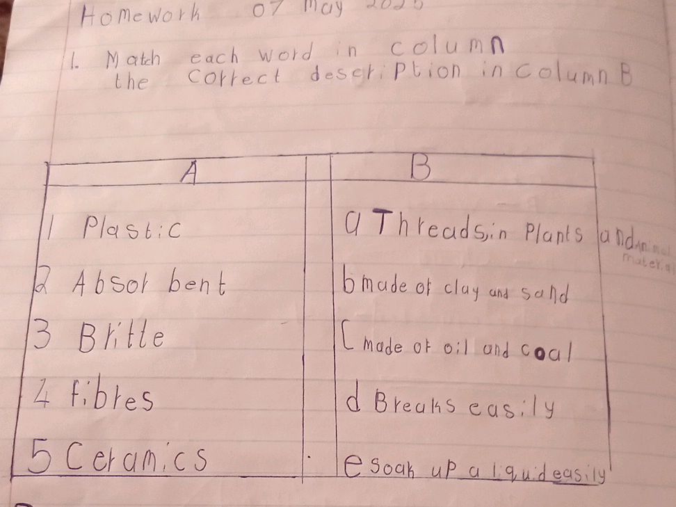 1. Match each word in column A with the | StudyX
