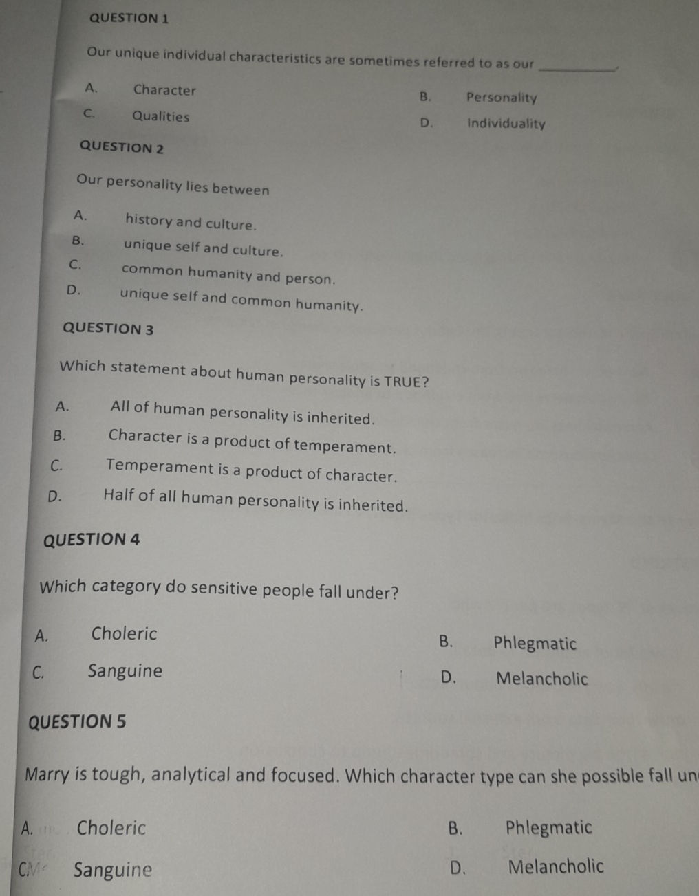 QUESTION 1 Our unique individual | StudyX
