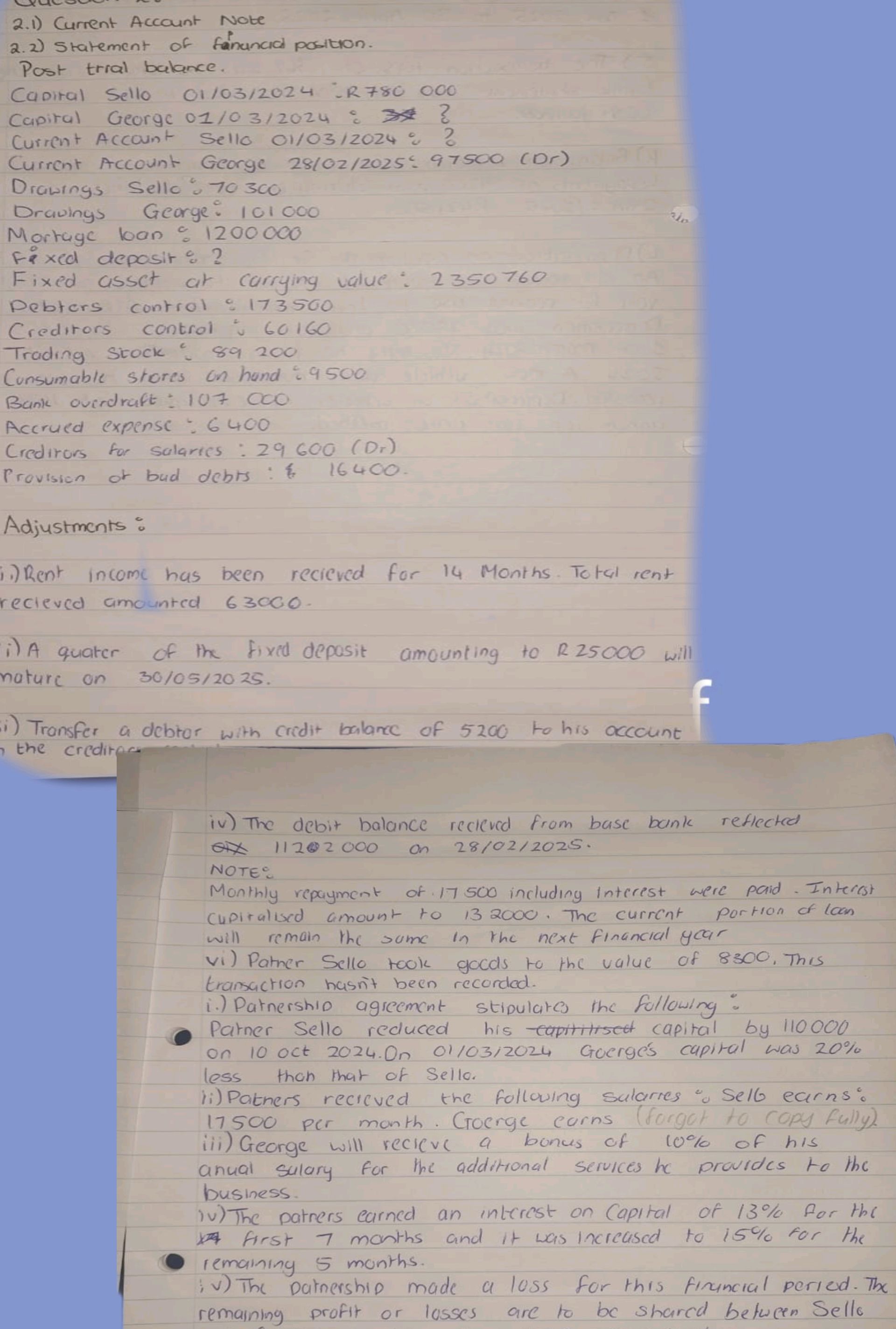 2.1) Current Account Note 2.2) Statement of | StudyX