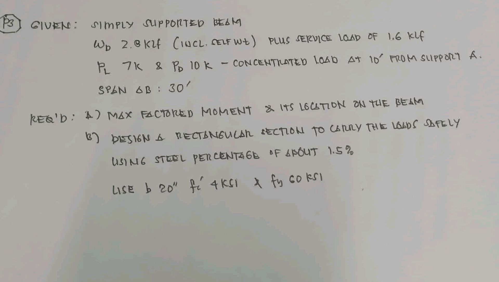 GIVEN: SIMPLY SUPPORTED BEAM $w_D$ 2.8 KLF | StudyX