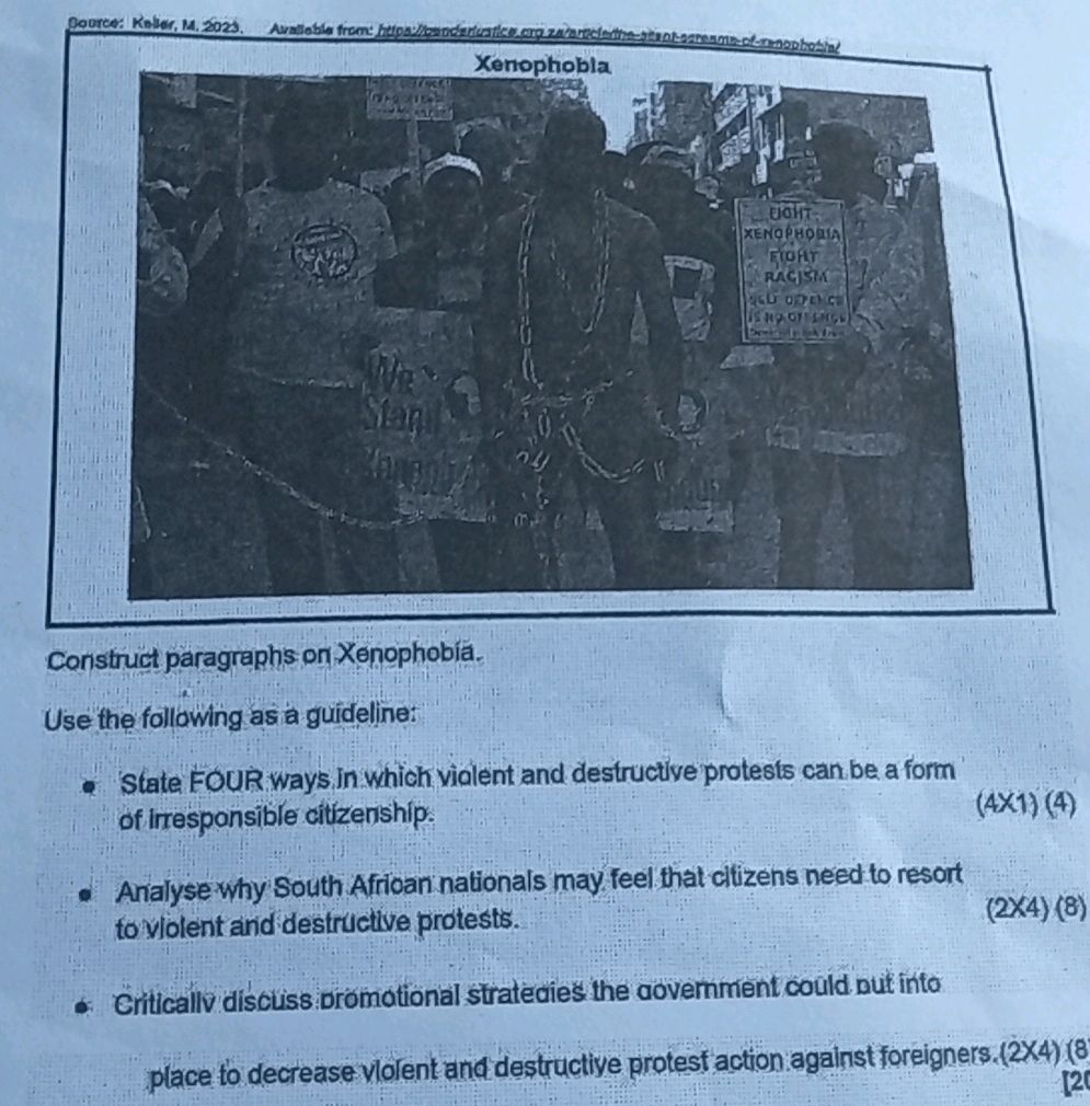 Construct paragraphs on Xenophobia. Use the | StudyX