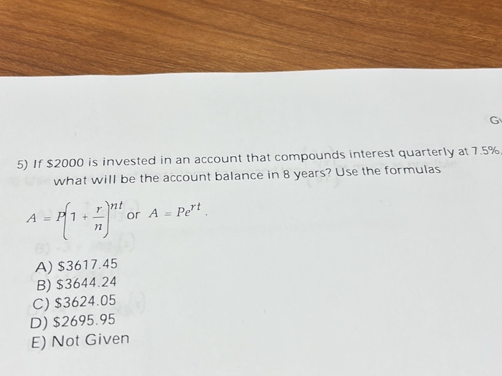 5) If $2000 is invested in an account that | StudyX