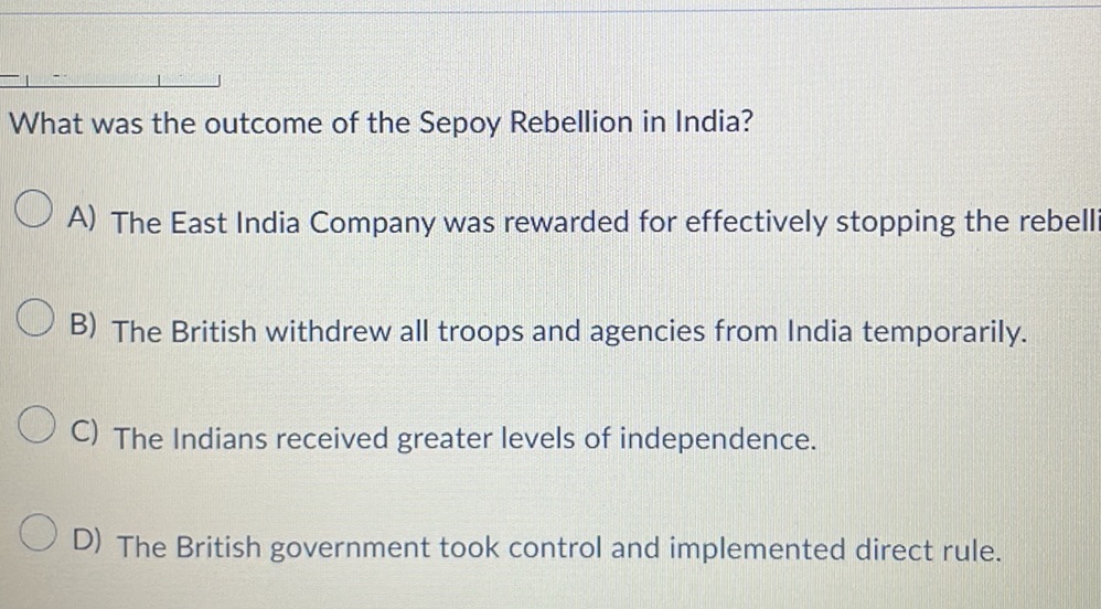 What was the outcome of the Sepoy Rebellion | StudyX