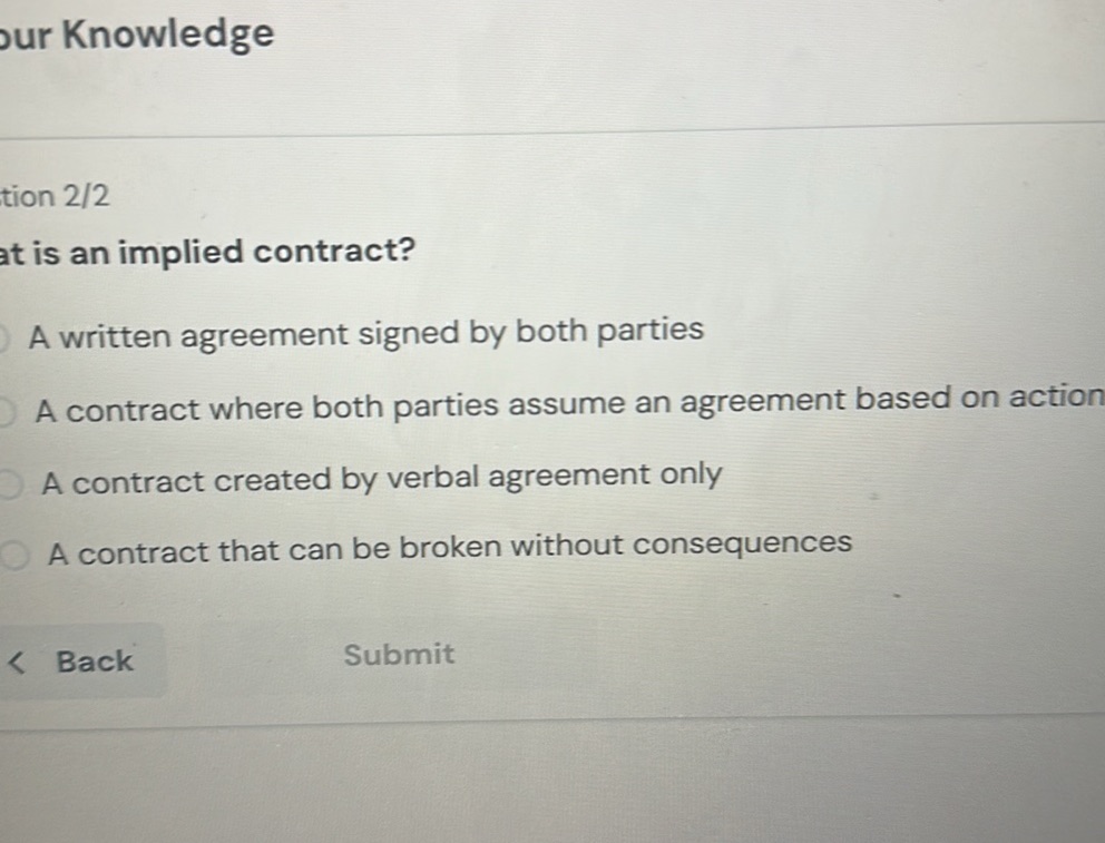 What is an implied contract? A written | StudyX