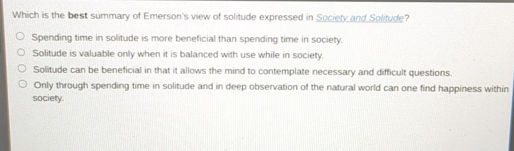 Which is the best summary of Emerson's view | StudyX