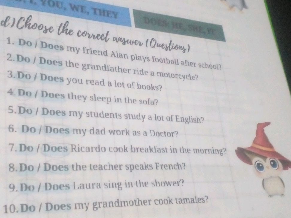 d) Choose the correct answer (Questions) 1. | StudyX