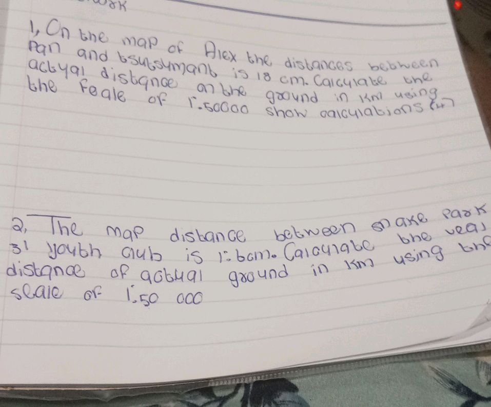 1, On the map of Alex the distances between | StudyX