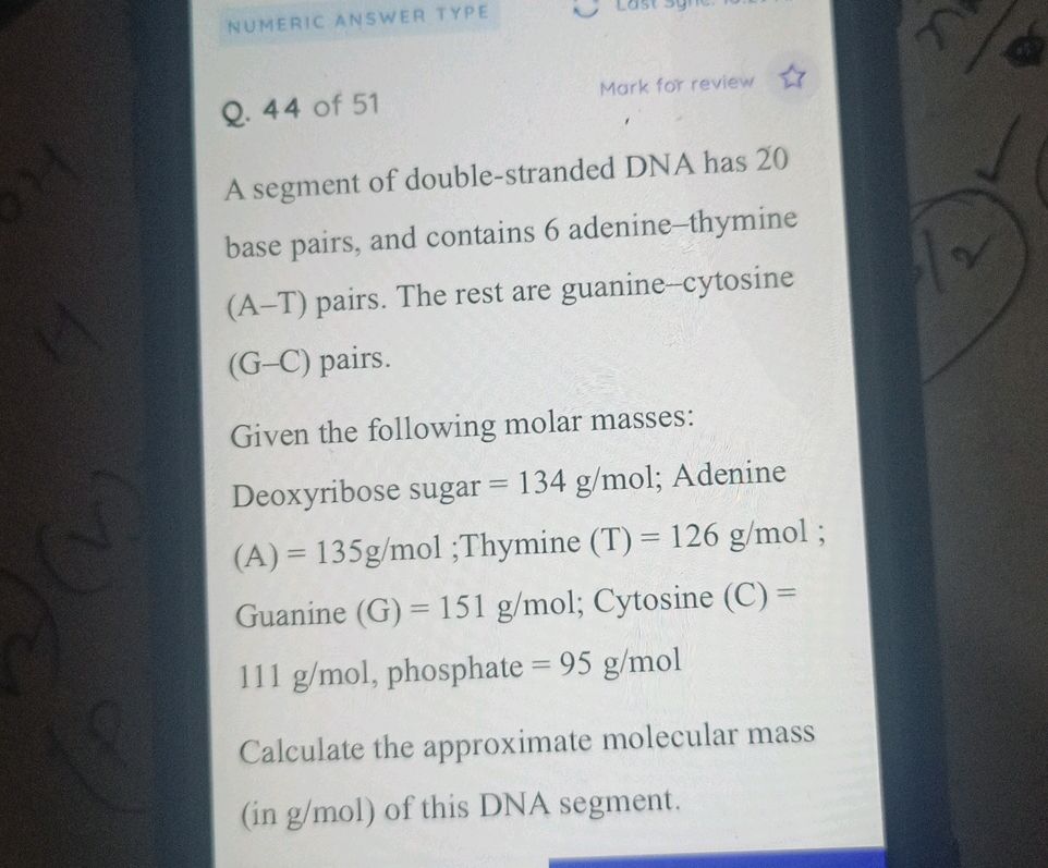 A segment of double-stranded DNA has 20 base | StudyX