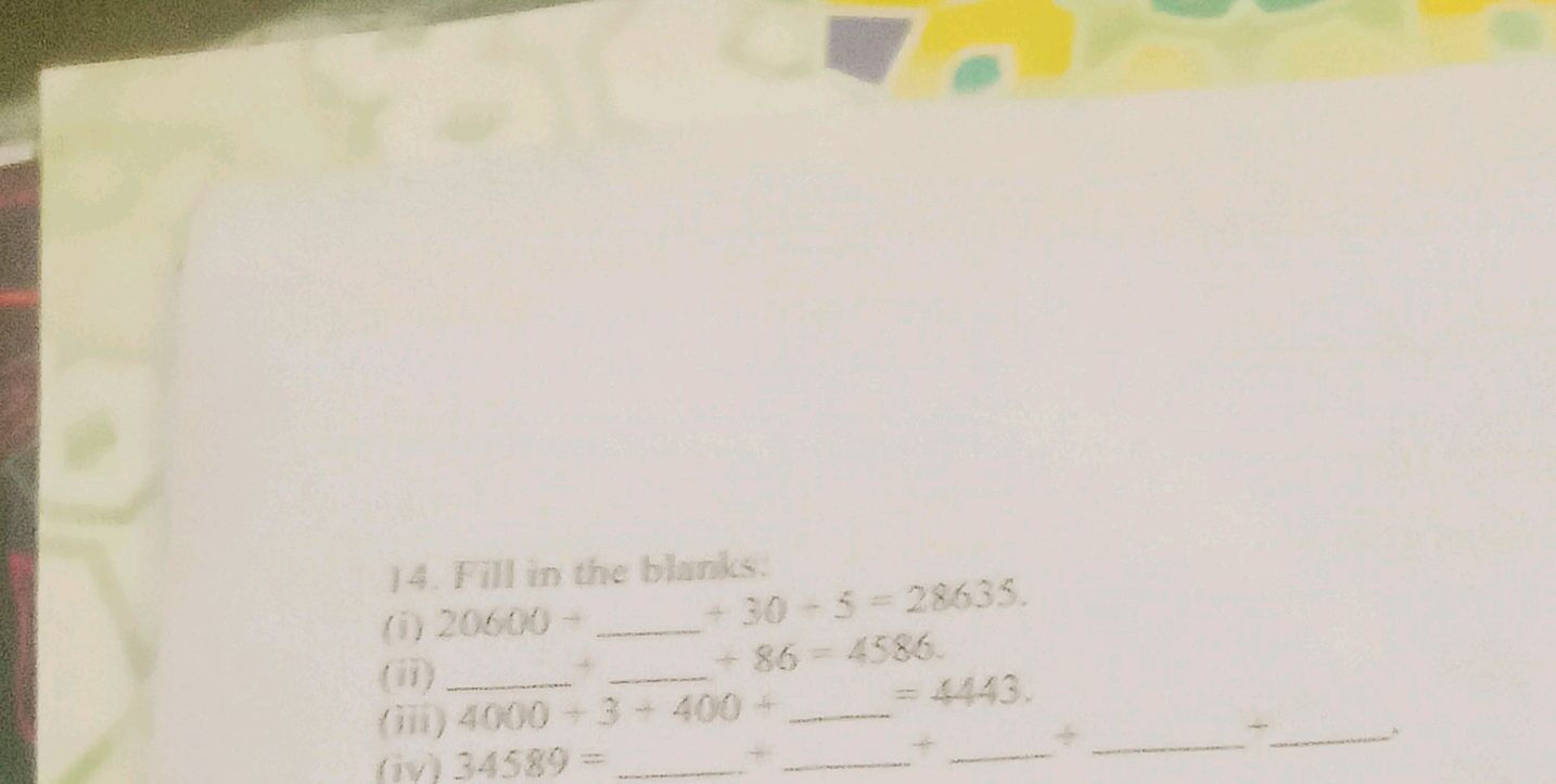 14. Fill in the blanks: (i) 20600 + _ + 30 | StudyX