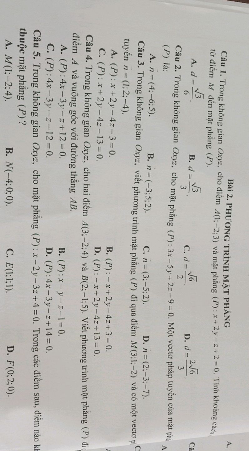 Câu 1. Trong không gian Oxyz, cho điểm | StudyX
