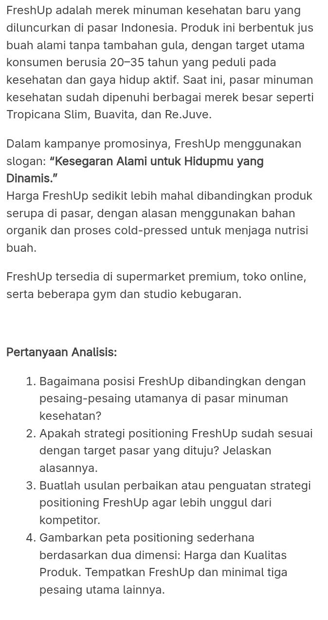 1. Bagaimana posisi FreshUp dibandingkan | StudyX
