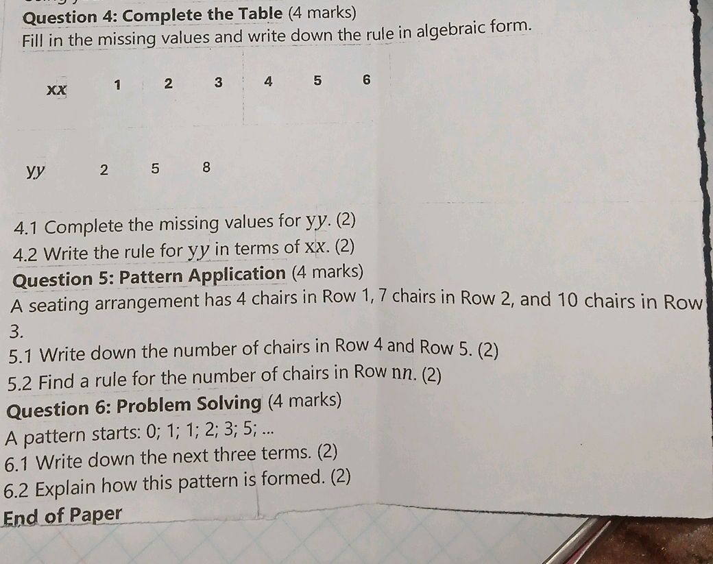 Question 4: Complete the Table (4 marks) | StudyX