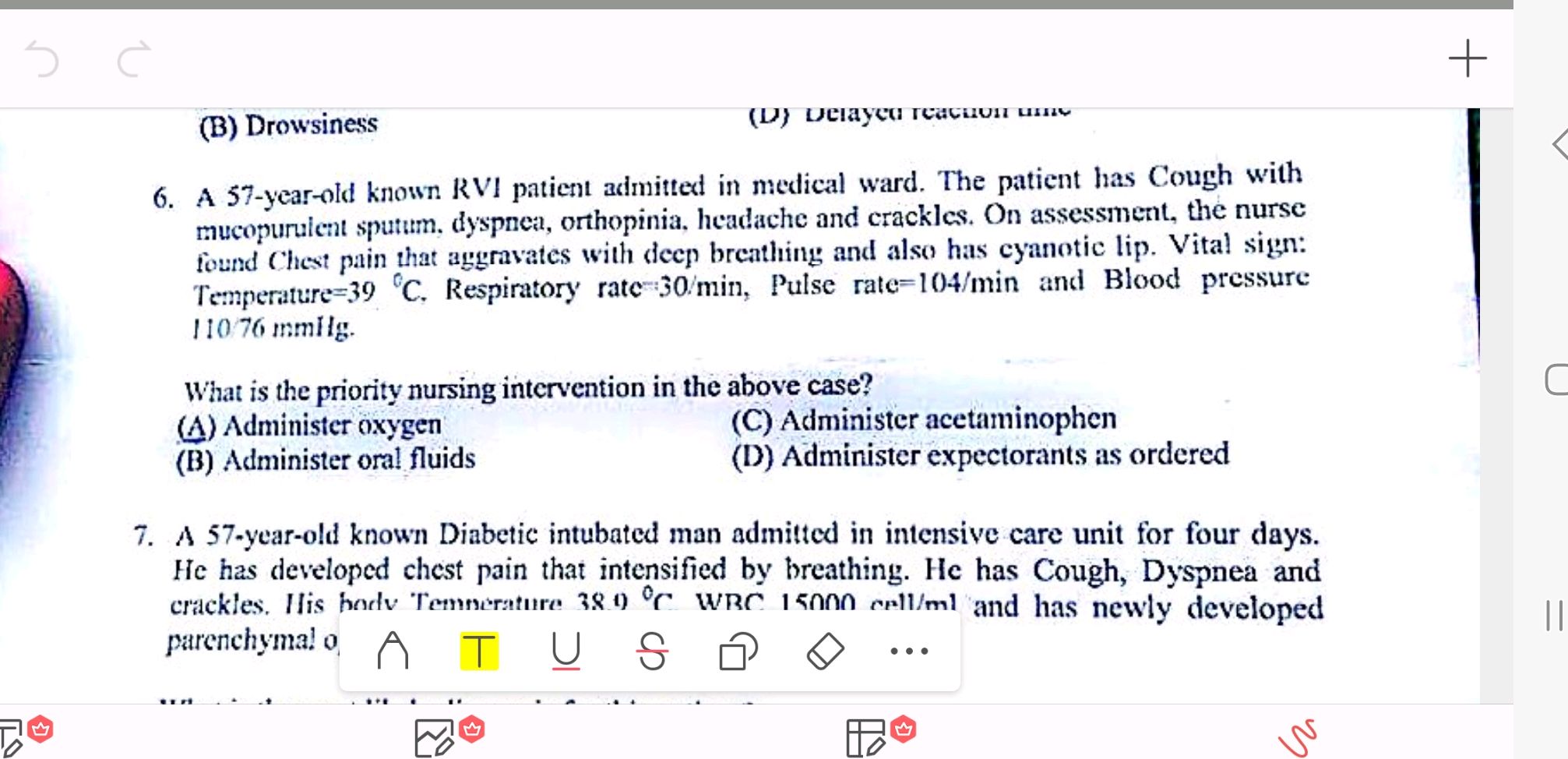 6. A 57-year-old known RVI patient admitted | StudyX
