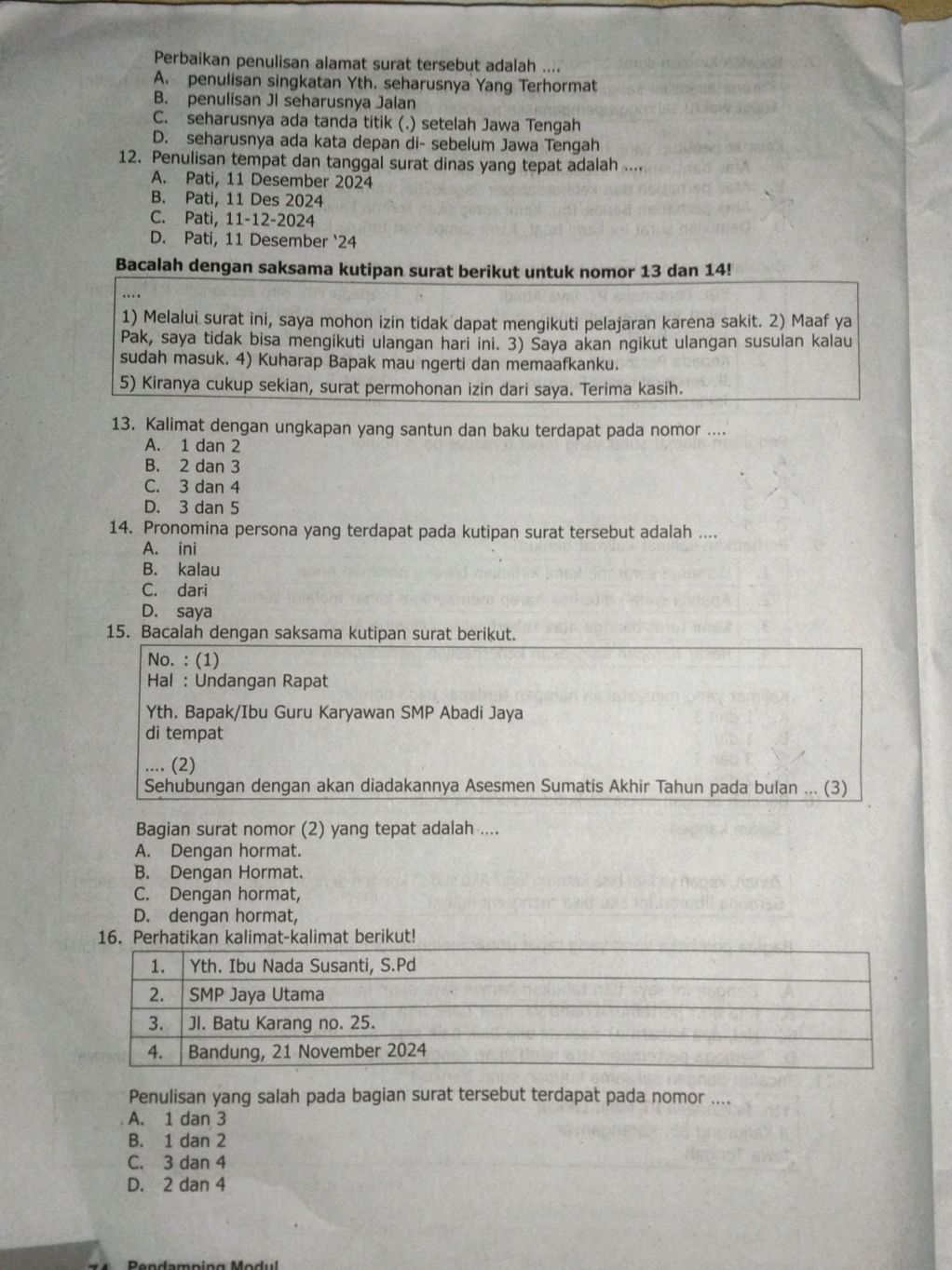 Perbaikan penulisan alamat surat tersebut | StudyX