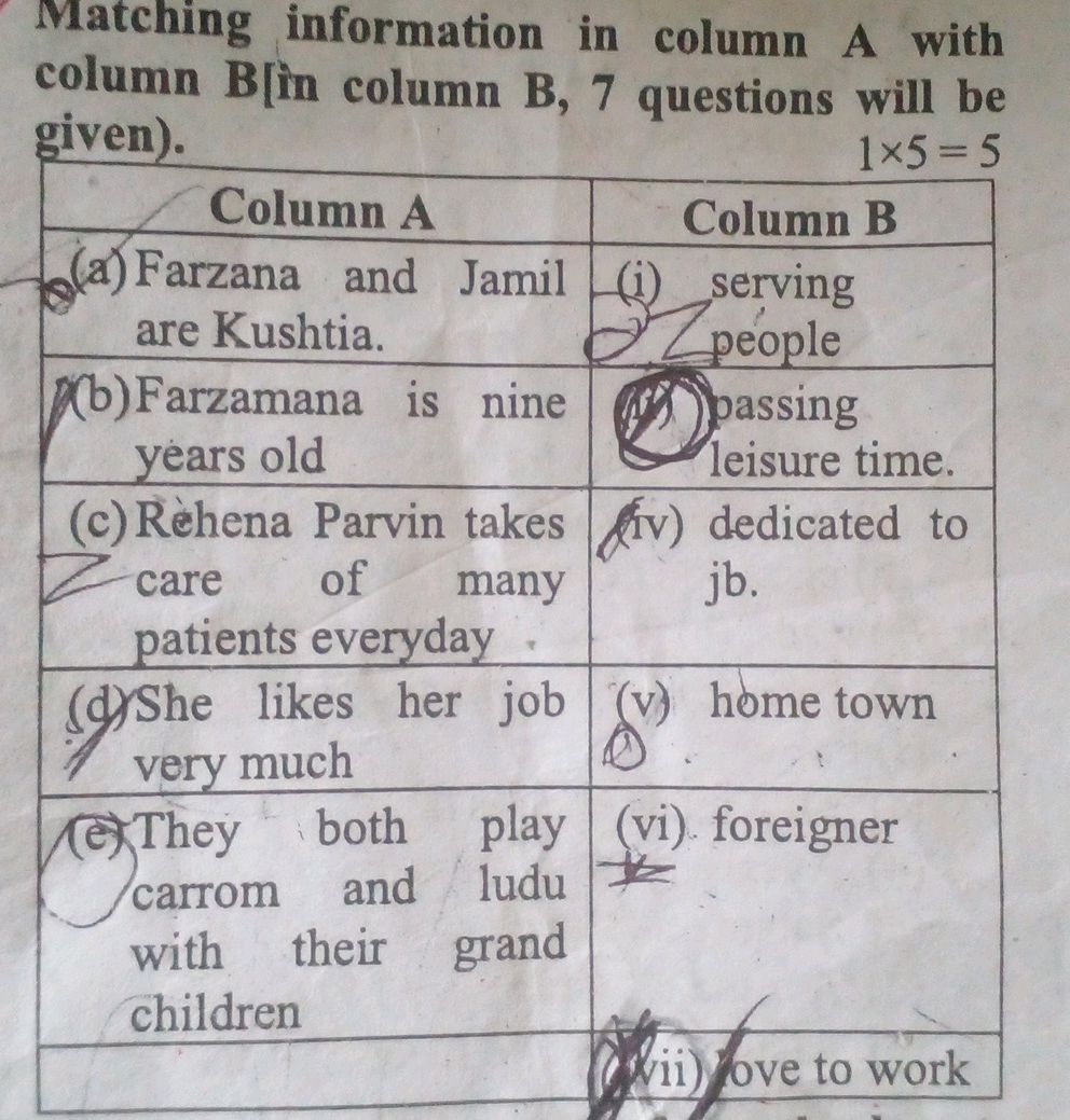 Matching information in column A with column | StudyX