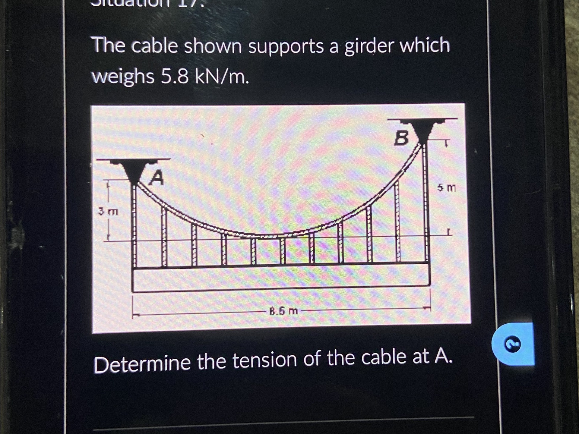 The cable shown supports a girder which | StudyX