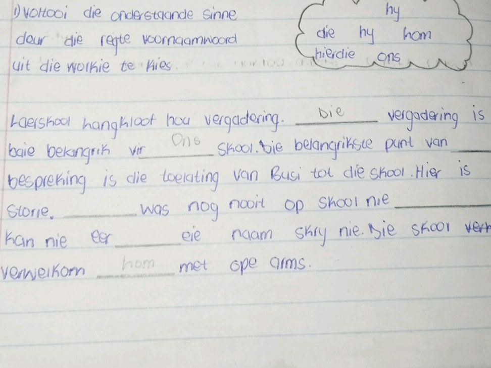 1) Voltooi die onderstaande sinne deur die | StudyX