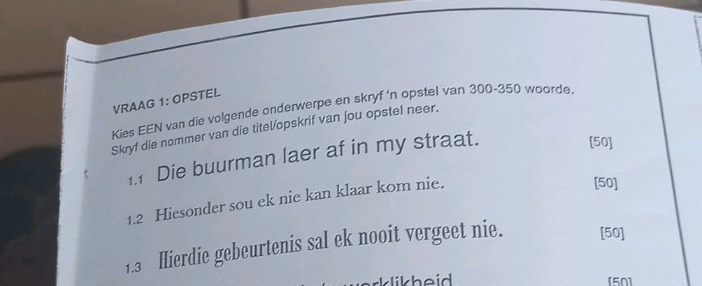 VRAAG 1: OPSTEL Kies EEN van die volgende | StudyX