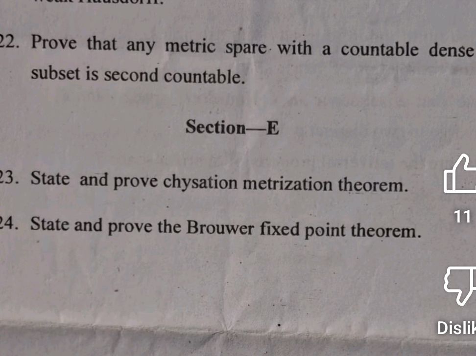 22. Prove that any metric spare with a | StudyX