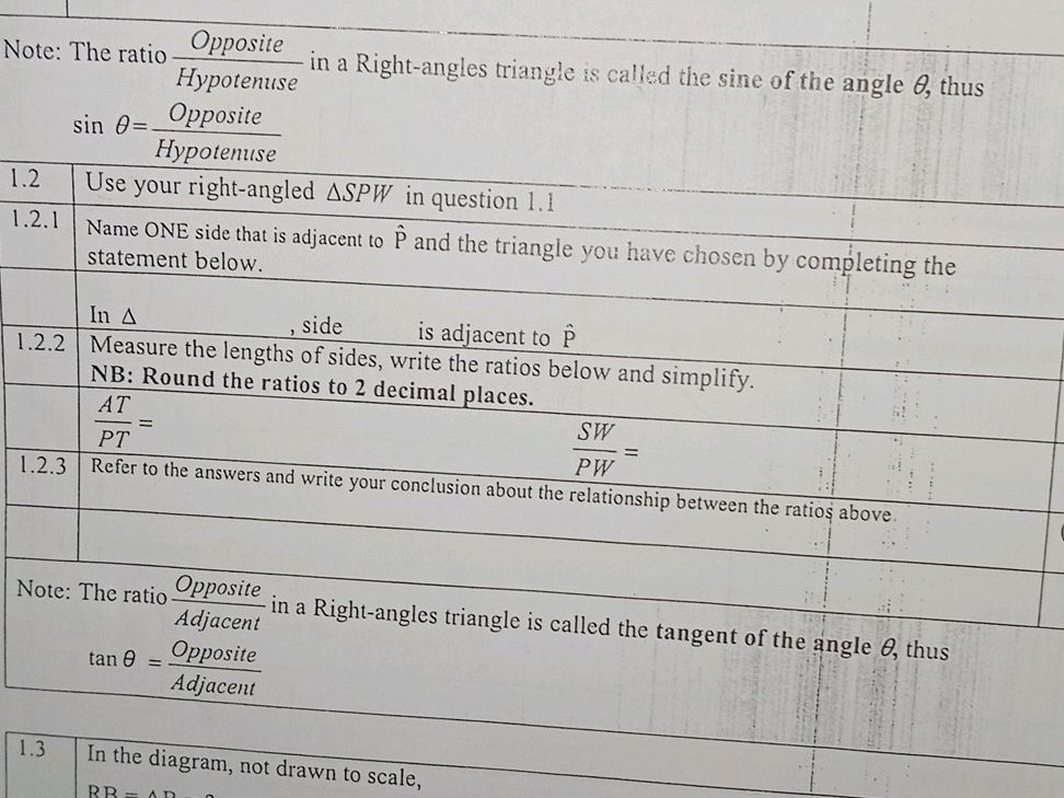 Note: The ratio $ {Opposite}{Hypotenuse}$ in | StudyX
