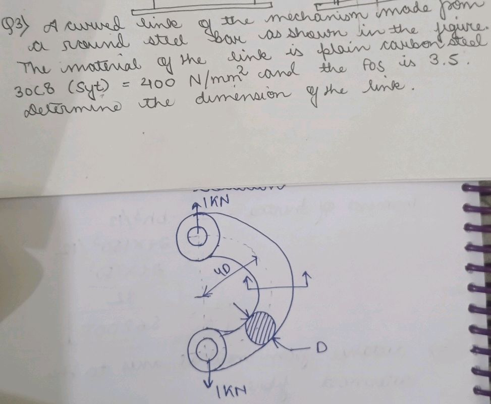 Q3) A curved link of the mechanism made from | StudyX