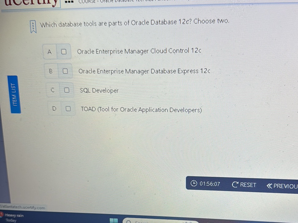 Which database tools are parts of Oracle | StudyX