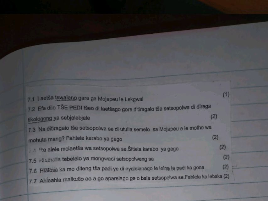 7.1 Laetša tswalang gare ga Mojapeu le | StudyX