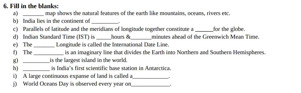 6. Fill in the blanks: a) ______ map shows | StudyX