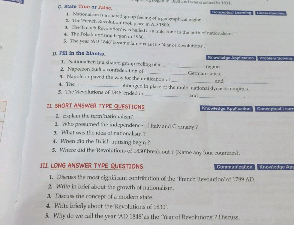 C. State True or False. 1. Nationalism is a | StudyX