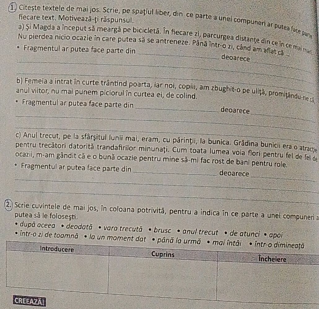 1. Citește textele de mai jos. Scrie, pe | StudyX