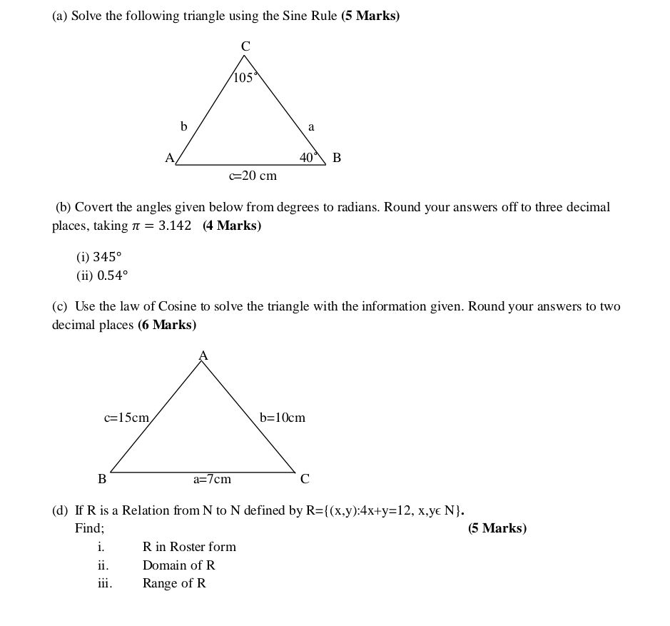 (a) Solve the following triangle using the | StudyX