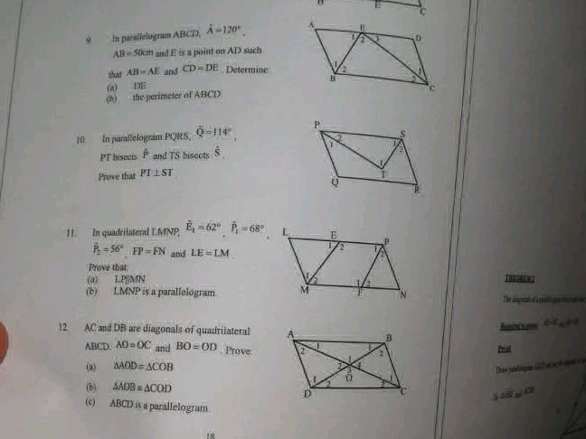 9. In parallelogram ABCD, $ {A} = 120^ $ AB | StudyX