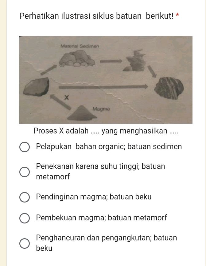 Perhatikan ilustrasi siklus batuan berikut! | StudyX