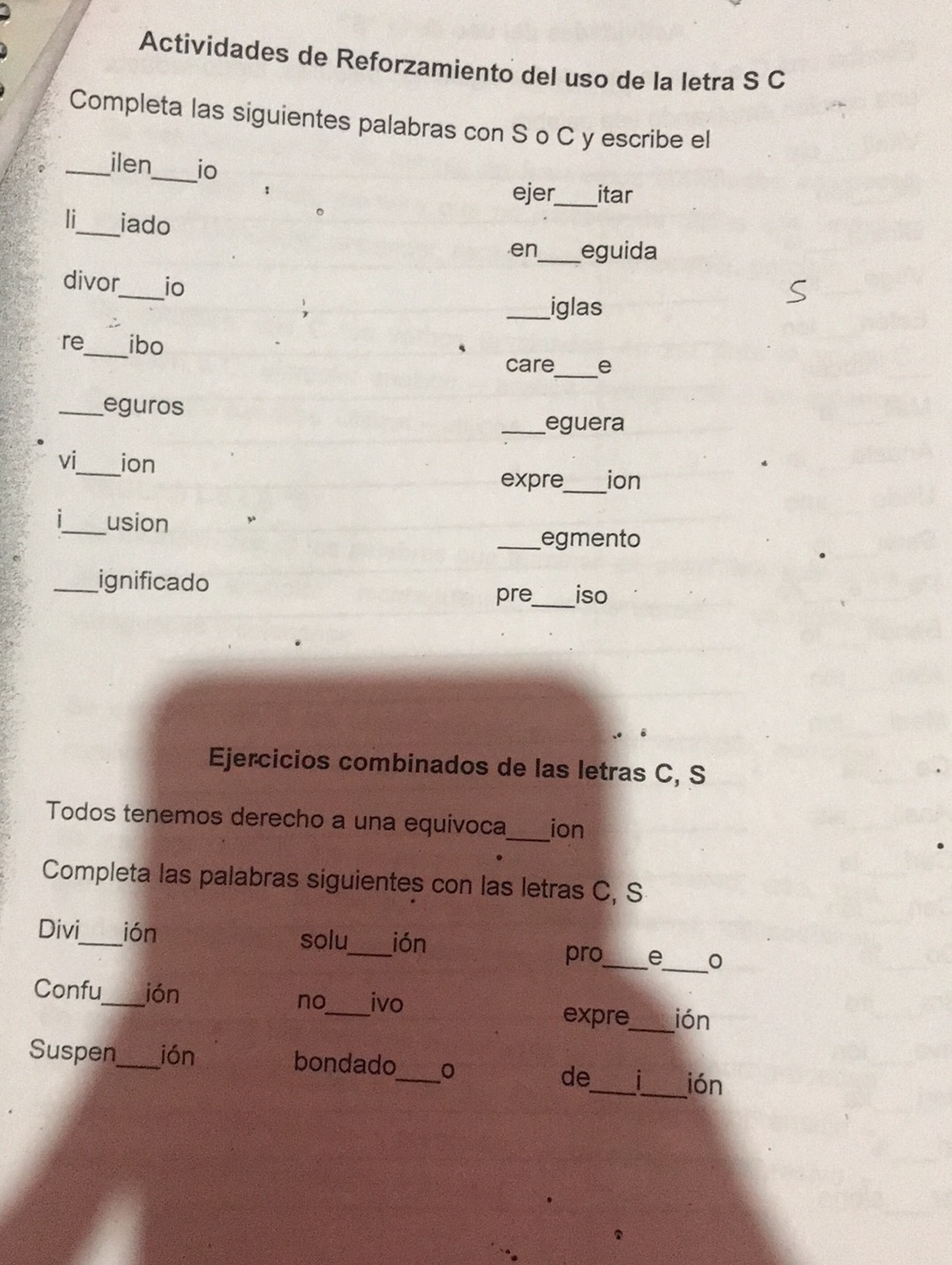 Completa las siguientes palabras con S o C y | StudyX