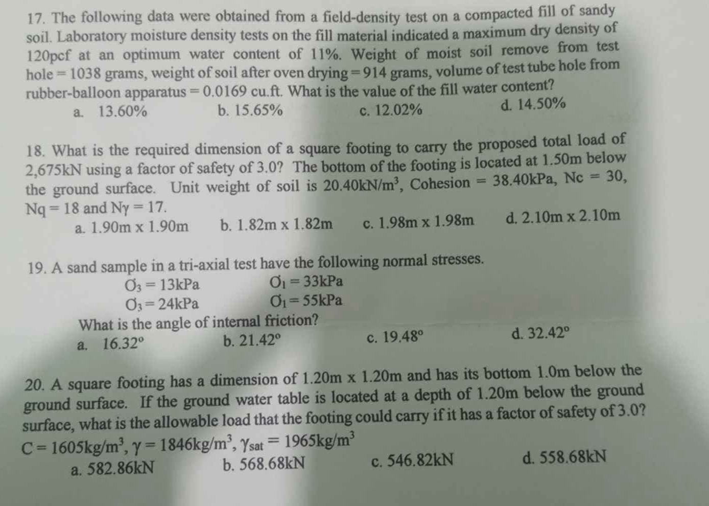 17. The following data were obtained from a | StudyX