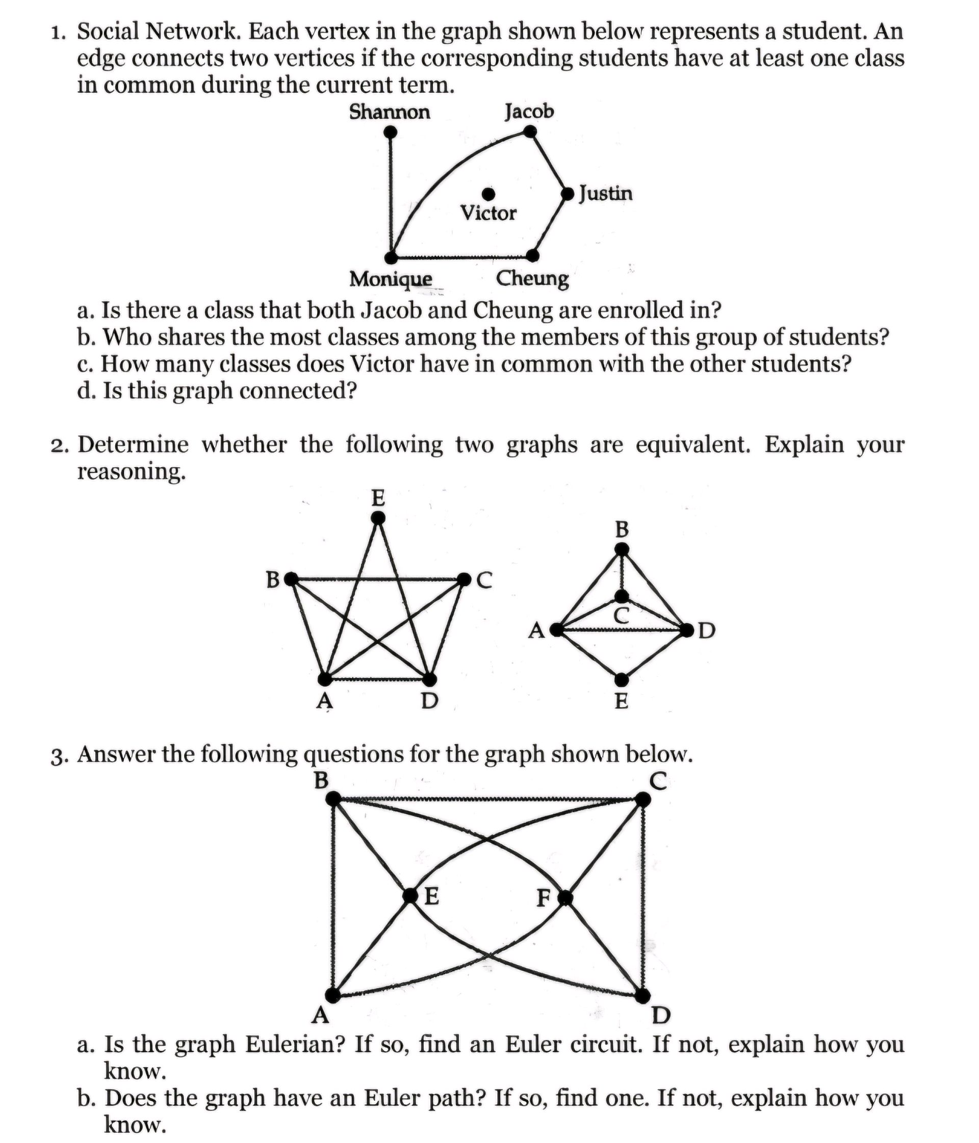 1. Social Network. Each vertex in the graph | StudyX