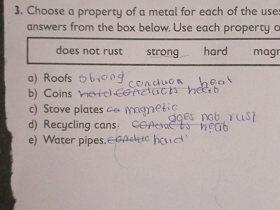 3. Choose a property of a metal for each of | StudyX