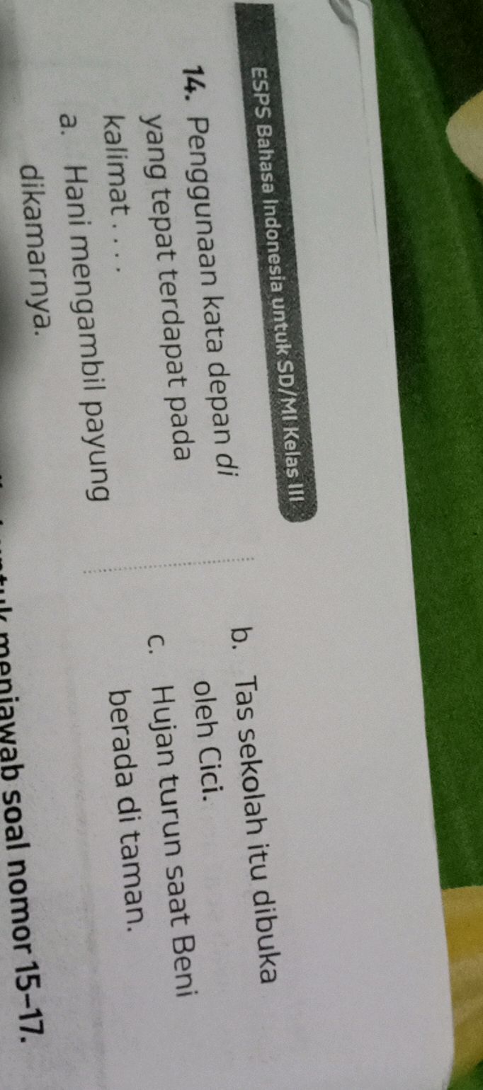 14. Penggunaan kata depan di yang tepat | StudyX