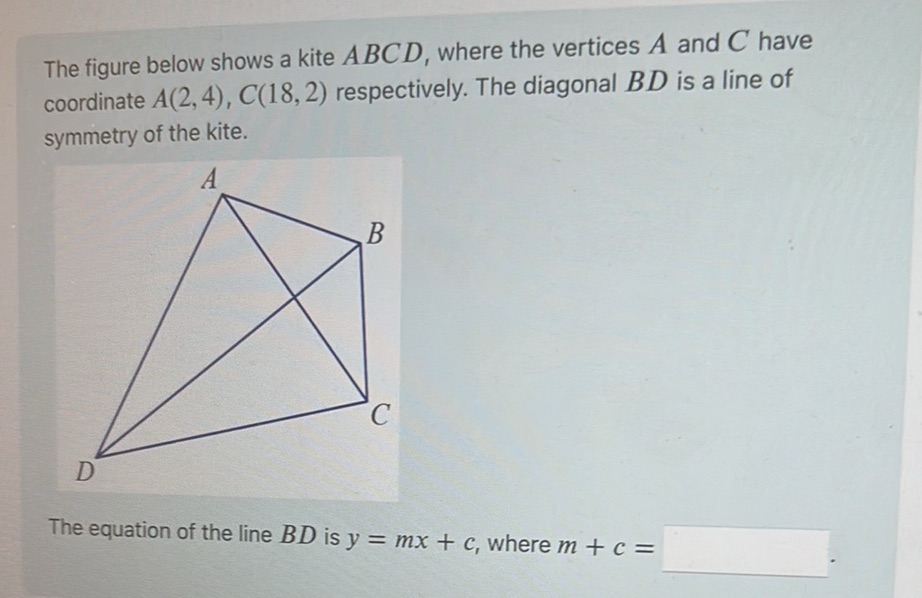 The figure below shows a kite $ABCD$, where | StudyX