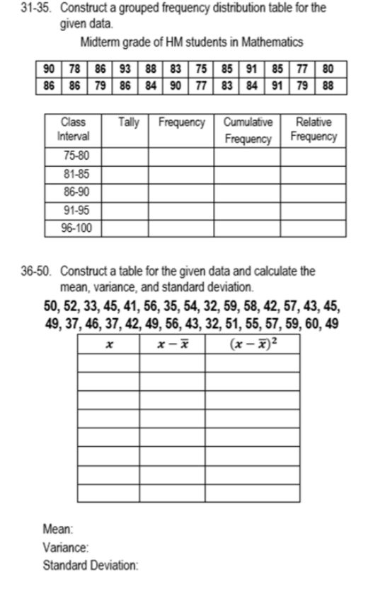 31-35. Construct a grouped frequency | StudyX
