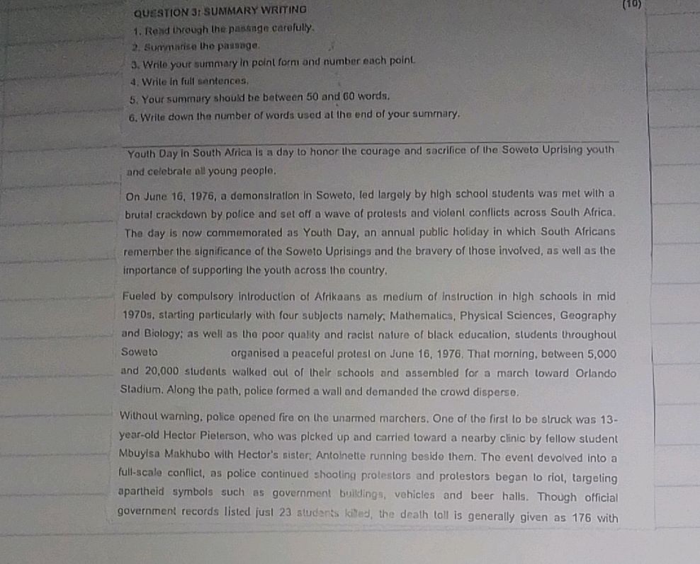 QUESTION 3: SUMMARY WRITING 1. Read through | StudyX