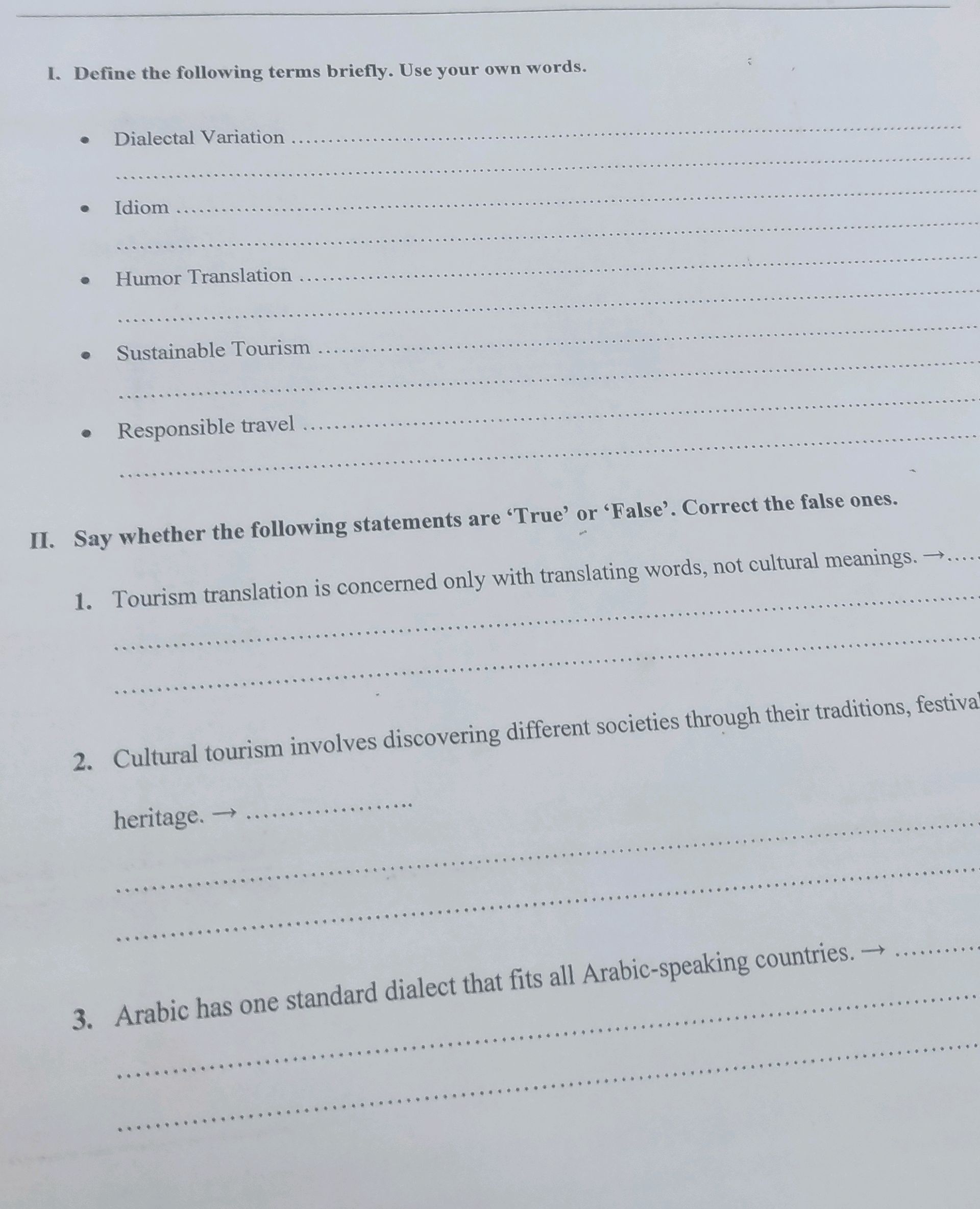 I. Define the following terms briefly. Use | StudyX