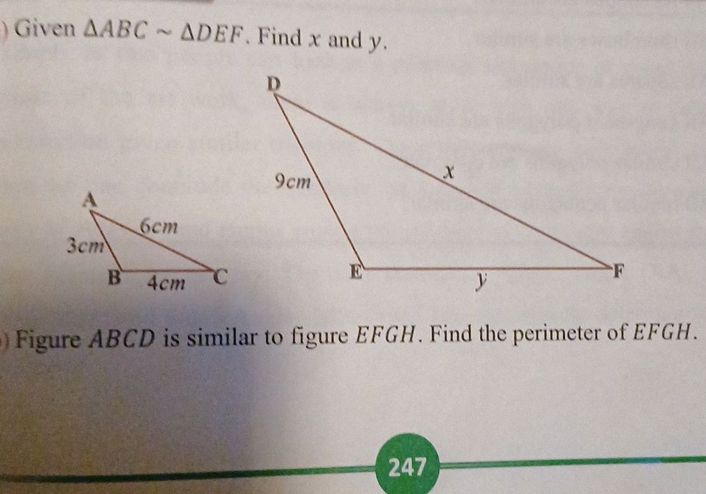 Given $ ABC DEF$. Find x and y. Figure | StudyX