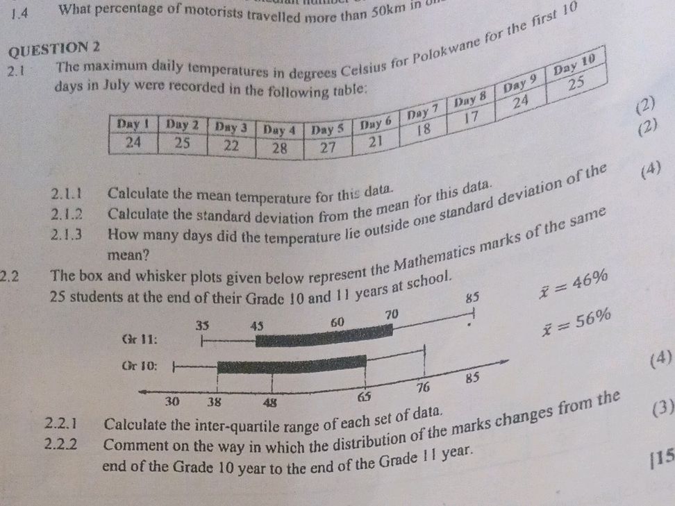 2. The maximum daily temperatures in | StudyX