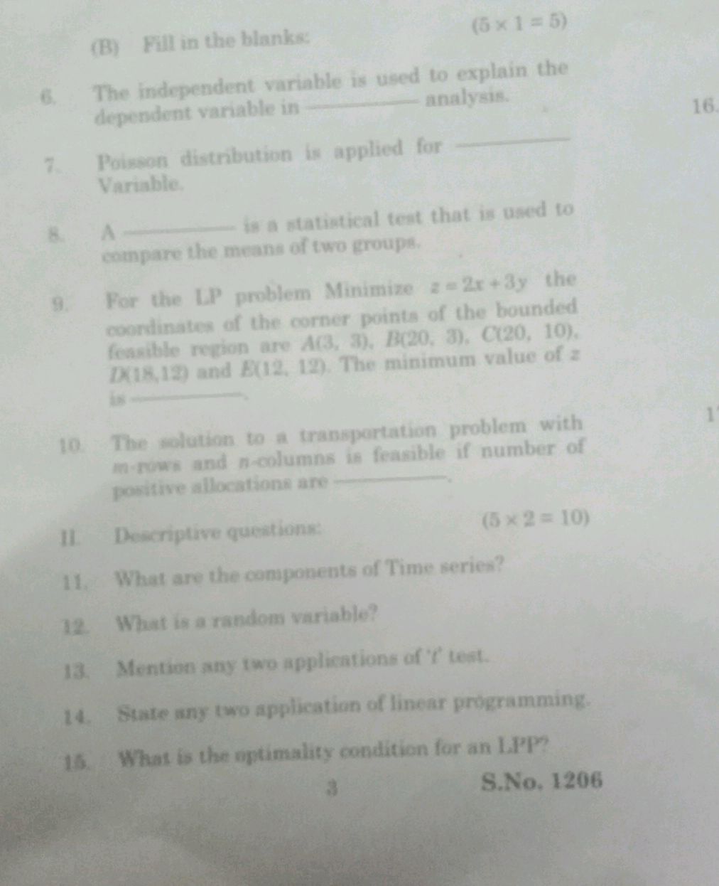 (B) Fill in the blanks: 6. The independent | StudyX
