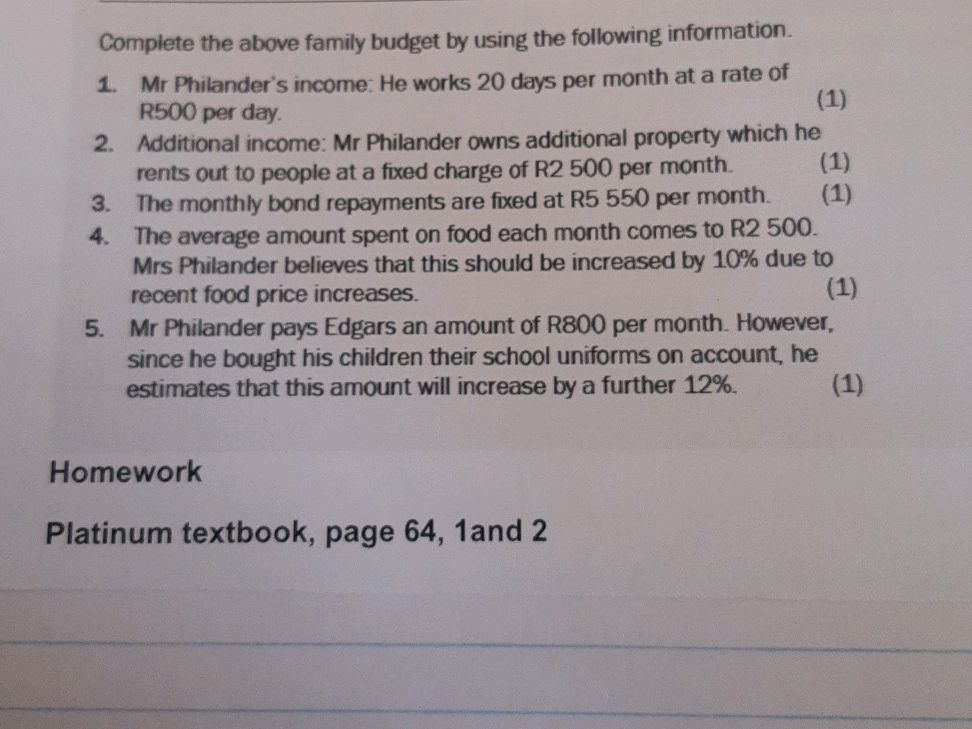 Complete the above family budget by using | StudyX