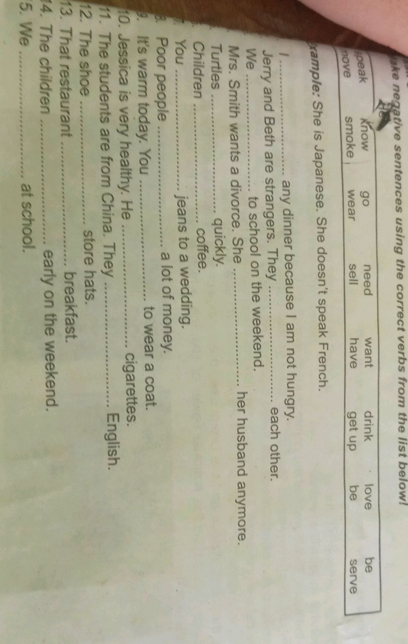 Make negative sentences using the correct | StudyX