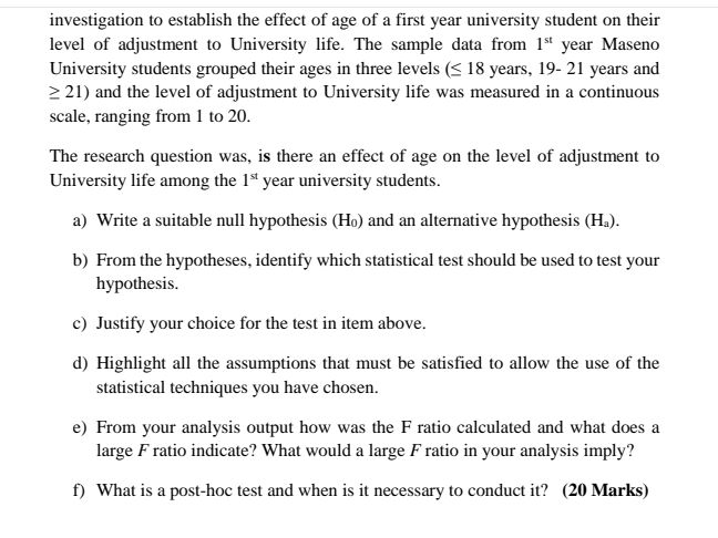 investigation to establish the effect of age | StudyX