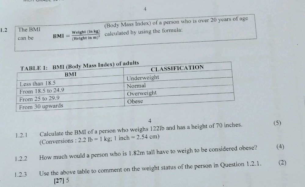 1. 2 The BMI can be $ {BMI} = { {Weight | StudyX
