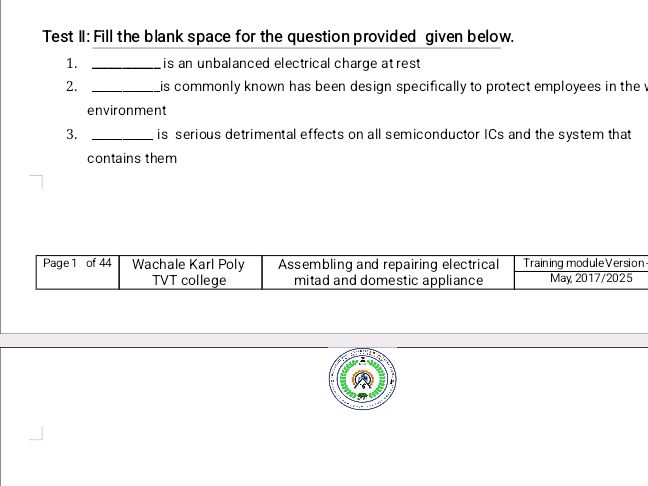 Test II: Fill the blank space for the | StudyX